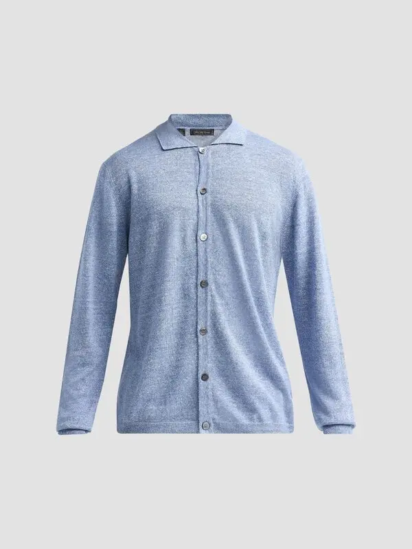 SAKS FIFTH AVENUE Linen-cotton Shirt-style Cardigan - Light Blue