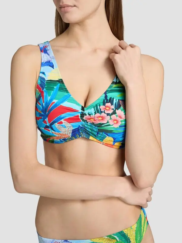 Johnny Was Ruched Printed Bikini Top
