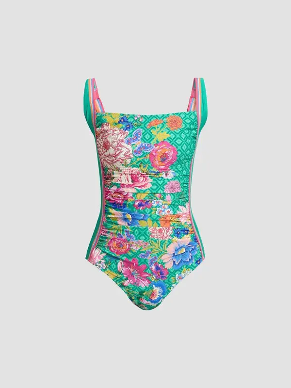 Johnny Was Marilyn Print Ruched One-piece Swimsuit