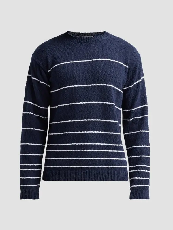 SAKS FIFTH AVENUE Striped Bouclé Crewneck Sweater - Navy