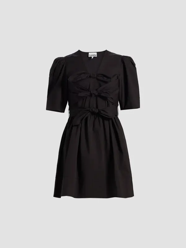 GANNI Tie-waist Stretch-cotton A-line Minidress