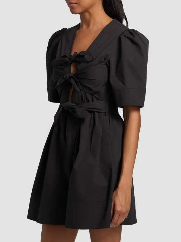 GANNI Tie-waist Stretch-cotton A-line Minidress