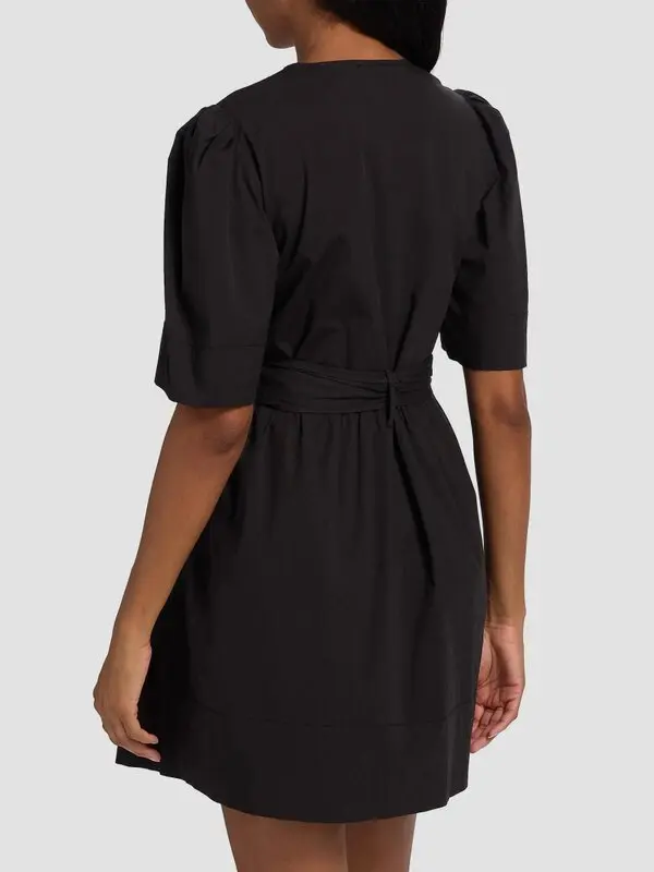 GANNI Tie-waist Stretch-cotton A-line Minidress