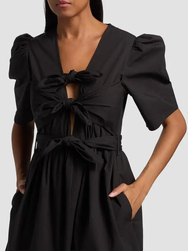 GANNI Tie-waist Stretch-cotton A-line Minidress