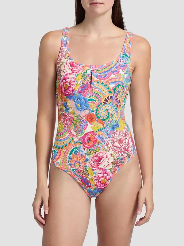 Johnny Was Print Zip Tank One-piece Swimsuit