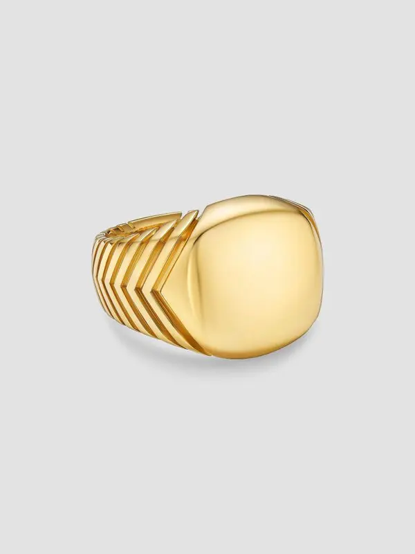 David Yurman Chevron Signet Ring In 18k Yellow 18mm