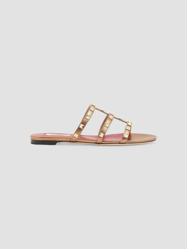 Valentino Garavani Rockstud Laminated Nappa Slide Sandals
