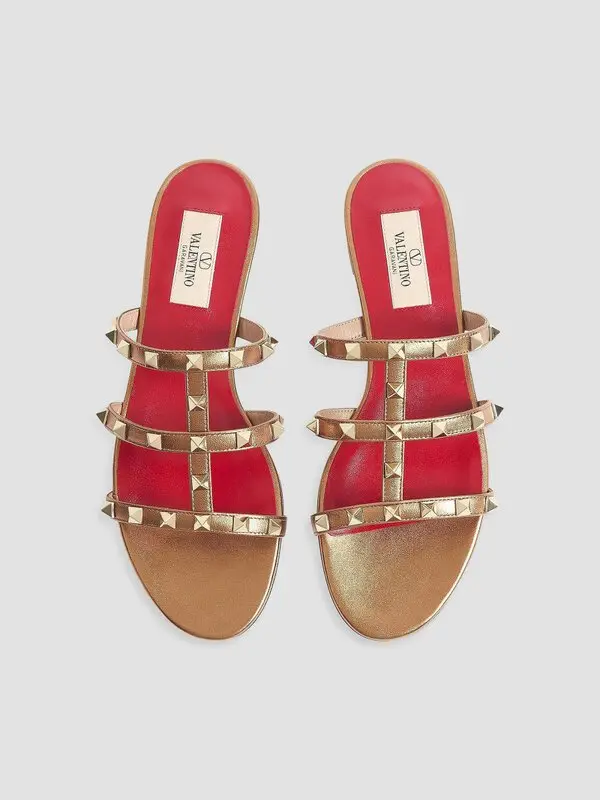 Valentino Garavani Rockstud Laminated Nappa Slide Sandals