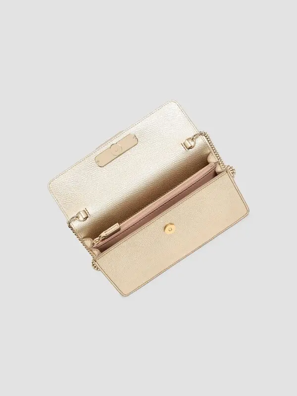 Valentino Garavani Vlogo Signature Laminated Grainy Calfskin Wallet With Chain
