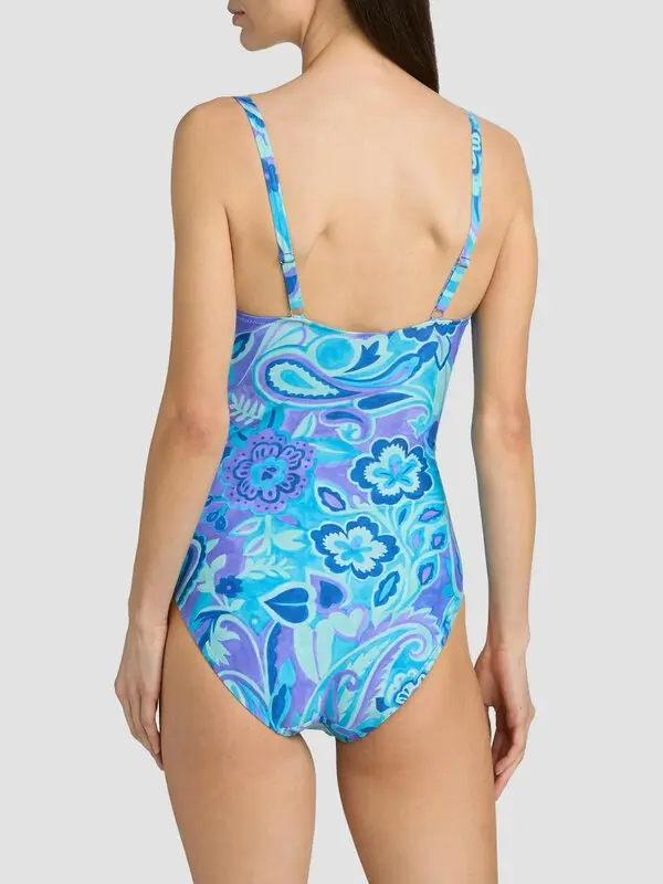 Johnny Was Marilyn Floral-paisley Ruched One-piece Swimsuit