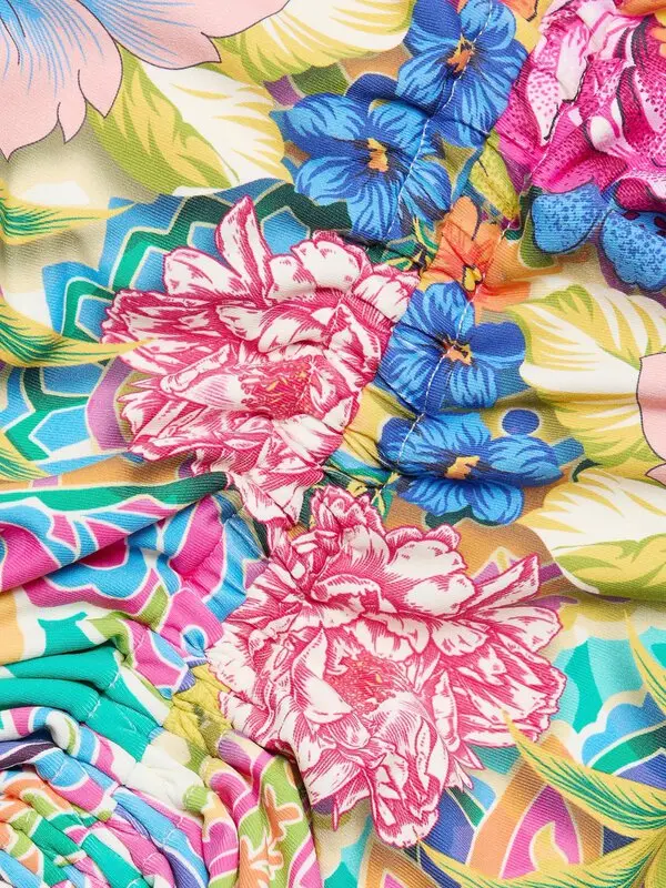 Johnny Was Print Drawstring Ruched Tankini Top