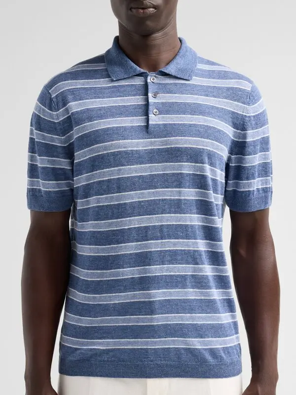 SAKS FIFTH AVENUE Collection Linen Striped Polo Shirt