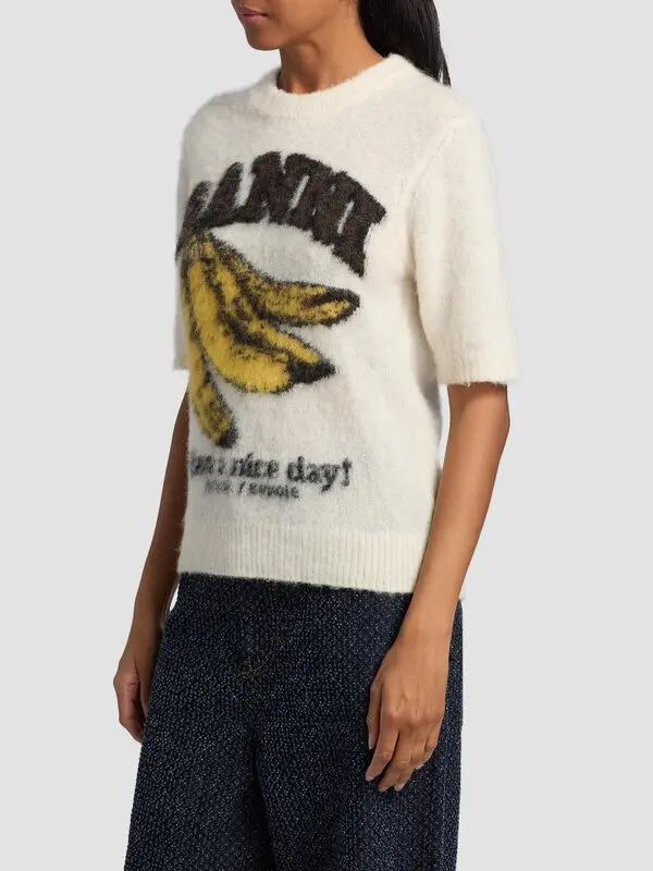 GANNI Brushed Alpaca Graphic T-shirt - Egret