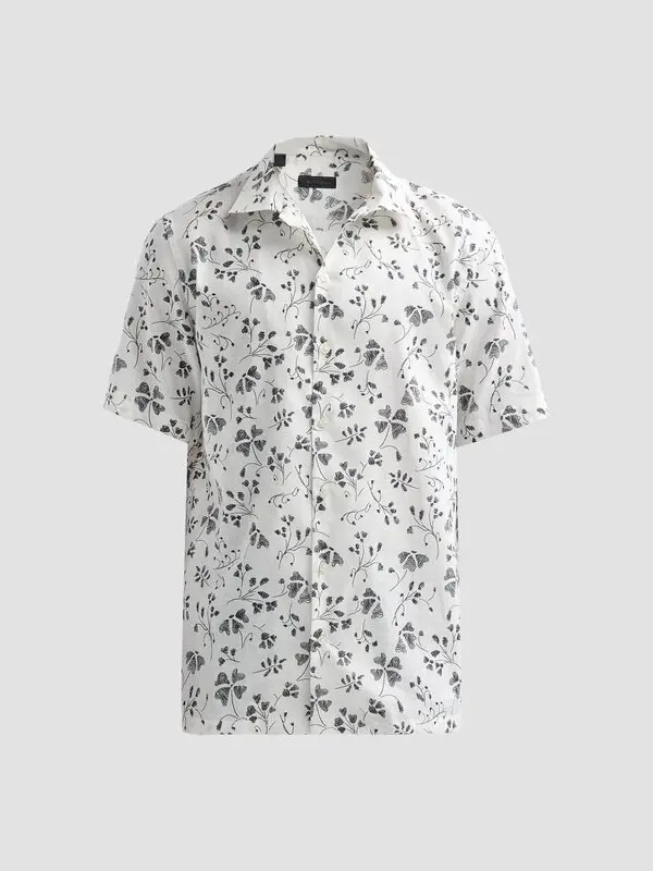 SAKS FIFTH AVENUE Collection Flower Linen-cotton Short-sleeve Shirt - White