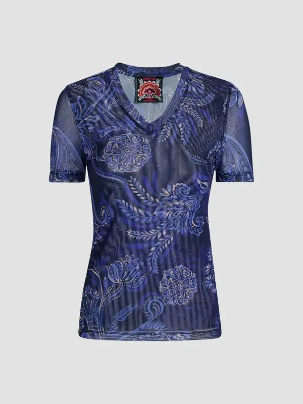 Johnny Was Floral Mesh V-neck T-shirt