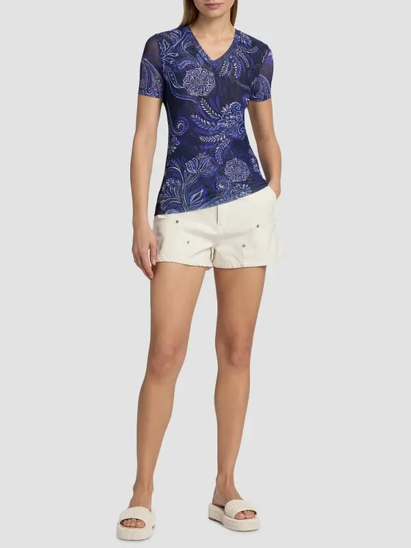 Johnny Was Floral Mesh V-neck T-shirt