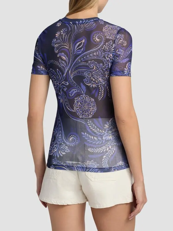 Johnny Was Floral Mesh V-neck T-shirt