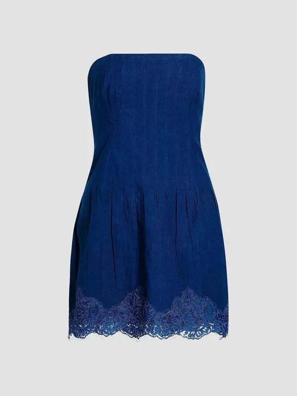 Cami Nyc Belinda Strapless Lace-trimmed Linen Minidress
