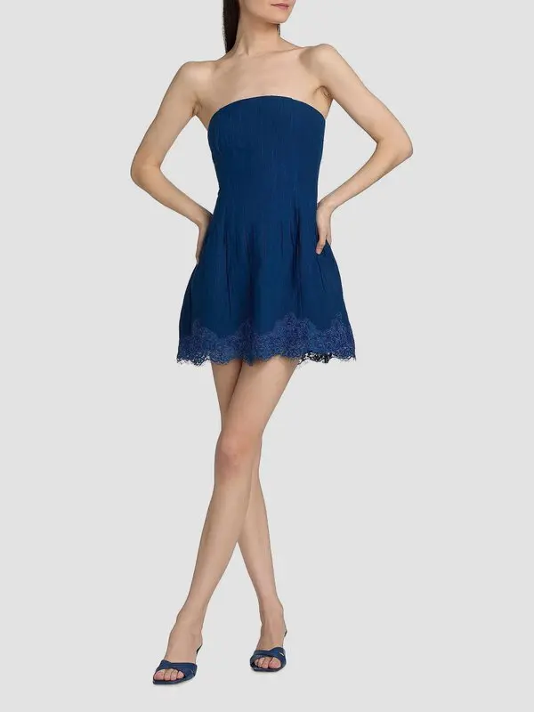 Cami Nyc Belinda Strapless Lace-trimmed Linen Minidress