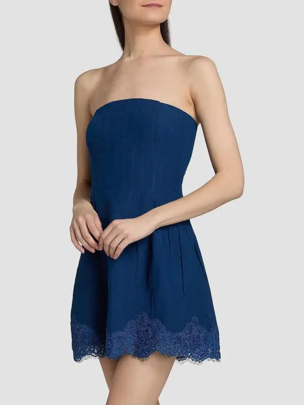 Cami Nyc Belinda Strapless Lace-trimmed Linen Minidress