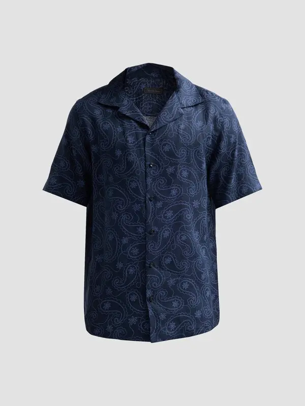SAKS FIFTH AVENUE Collection Flower Cotton Camp Shirt - Navy