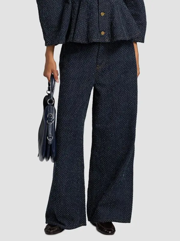 GANNI Tweed Denim Baggy Jeans