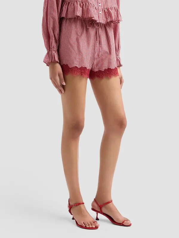Cami Nyc Cassandra Gingham Cotton-silk Lace-trim Shorts