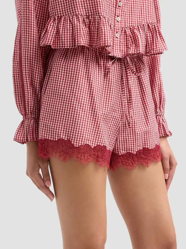 Cami Nyc Cassandra Gingham Cotton-silk Lace-trim Shorts