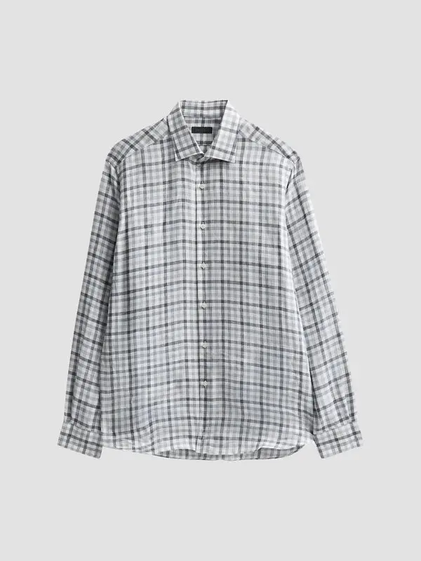SAKS FIFTH AVENUE Collection Check Linen Shirt - Black