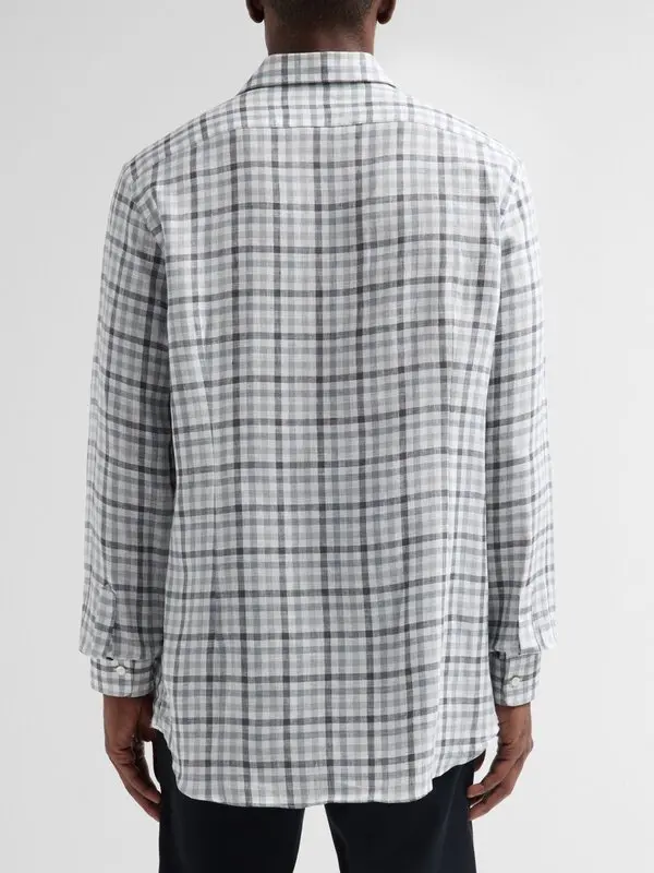 SAKS FIFTH AVENUE Collection Check Linen Shirt - Black