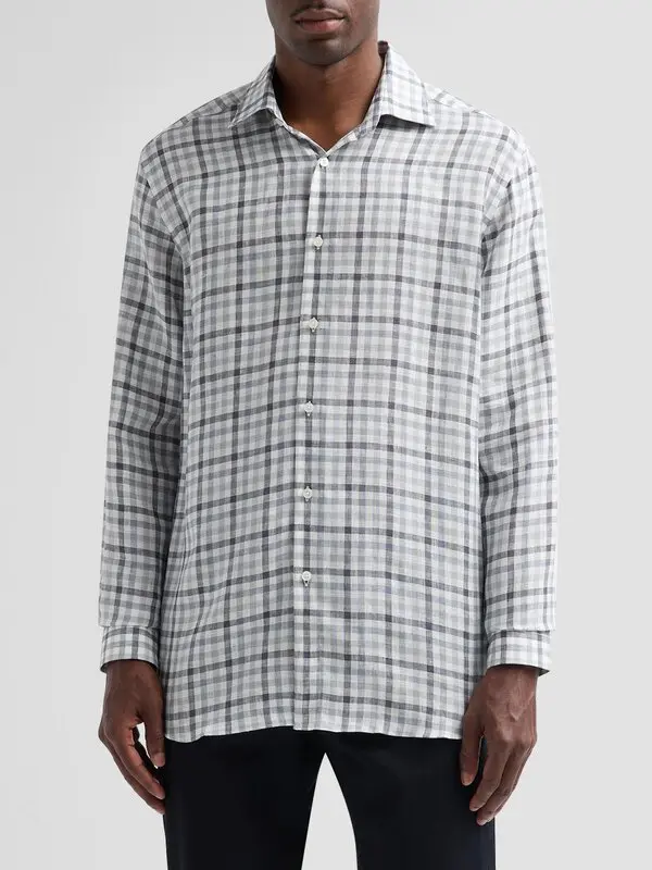 SAKS FIFTH AVENUE Collection Check Linen Shirt - Black
