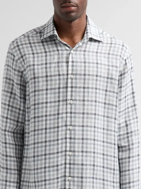 SAKS FIFTH AVENUE Collection Check Linen Shirt - Black