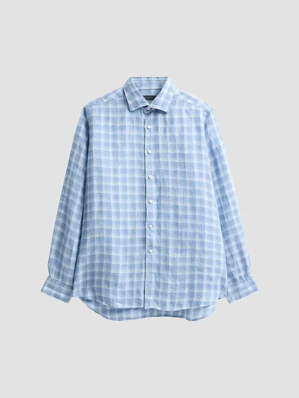 SAKS FIFTH AVENUE Collection Check Linen Shirt - Blue
