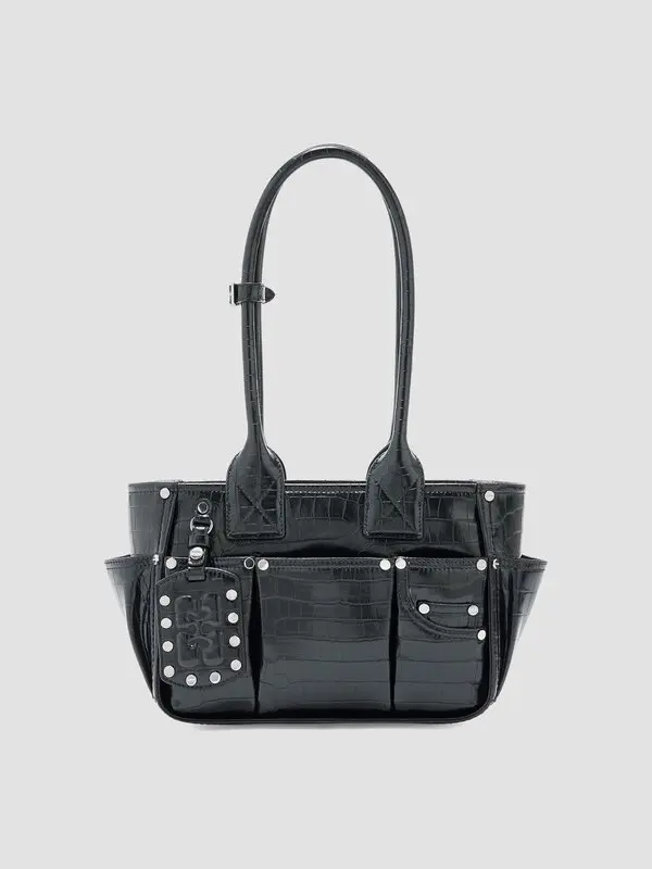 GANNI Posy Croc-embossed Shoulder Bag - Black