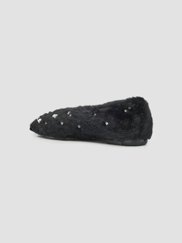 JIMMY CHOO Margot Embellished Lamb Fur Ballet Flats
