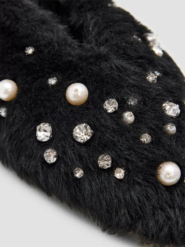 JIMMY CHOO Margot Embellished Lamb Fur Ballet Flats