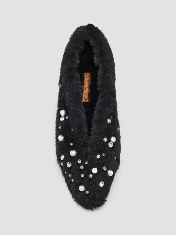 JIMMY CHOO Margot Embellished Lamb Fur Ballet Flats