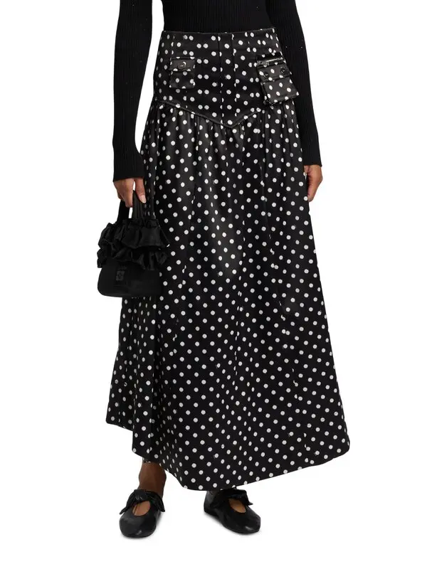 GANNI Printed Double Satin Corset A-line Maxi Skirt