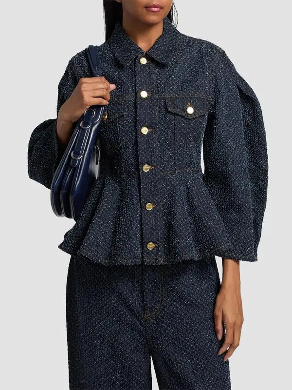 GANNI Tweed Denim Peplum Jacket
