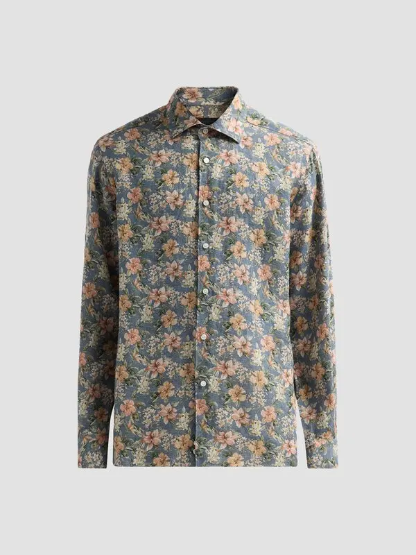 SAKS FIFTH AVENUE Collection Flower Linen Shirt - Blue