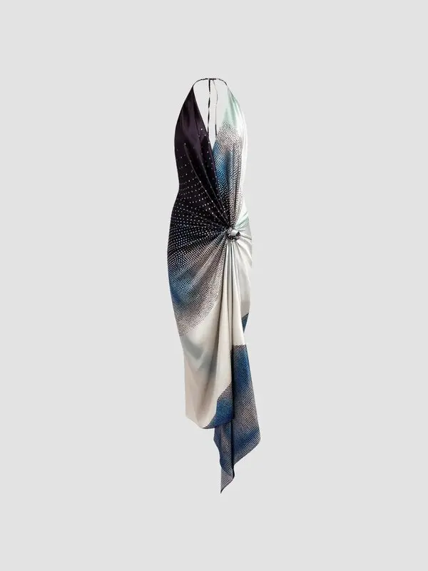 Silvia Tcherassi Abril Printed Silk Halter Midi Dress - Navy