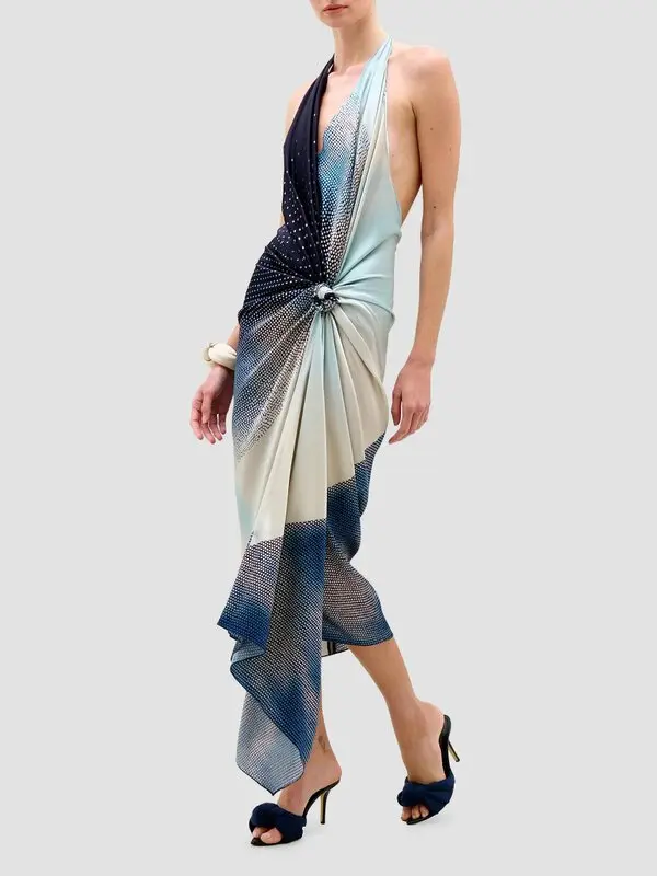 Silvia Tcherassi Abril Printed Silk Halter Midi Dress