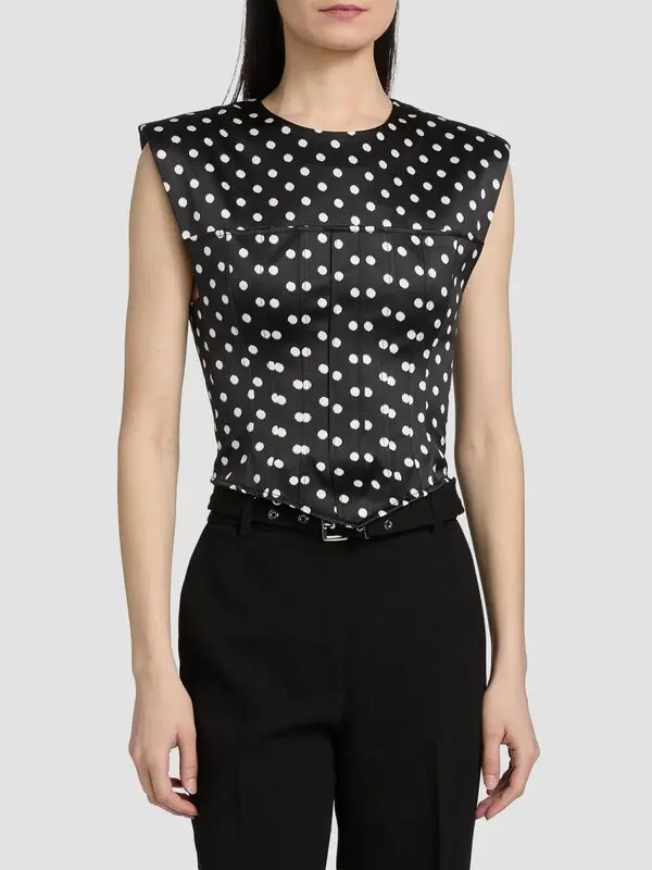 GANNI Polka Dot Double Satin Corset Top