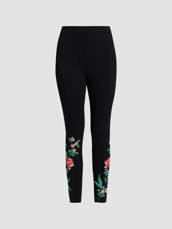Johnny Was Celiora Embroidered Cotton-blend Leggings