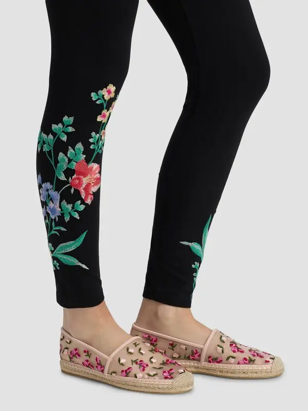 Johnny Was Celiora Embroidered Cotton-blend Leggings