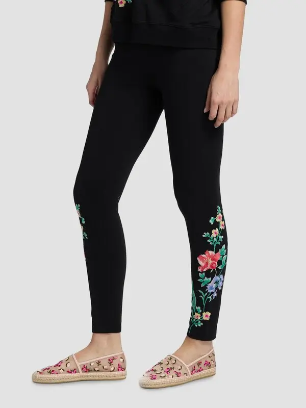 Johnny Was Celiora Embroidered Cotton-blend Leggings