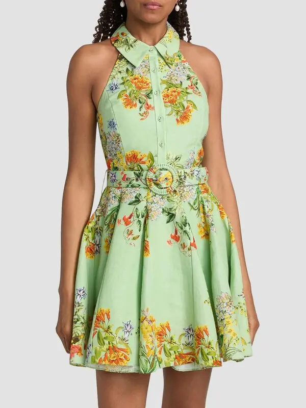 Hemant & Nandita Floral Linen-cotton Belted Minidress