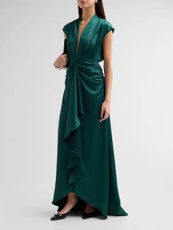 Ramy Brook Catrin Waterfall Hi-low Gown - Deep Emerald