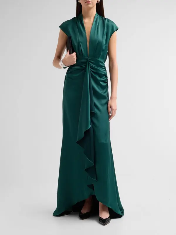Ramy Brook Catrin Waterfall Hi-low Gown - Deep Emerald