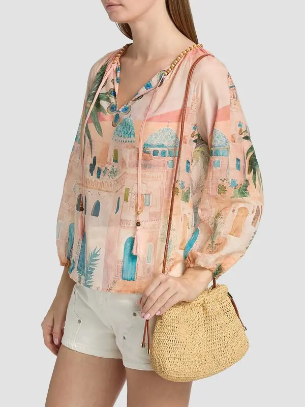 Johnny Was Loubellah Beaded Cotton-silk Blouse